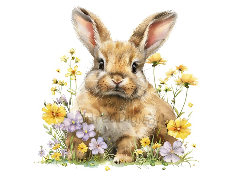 Floral Bunny PNG, Cute Bunny Clipart, Rabbit PNG, Digital Download - Etsy