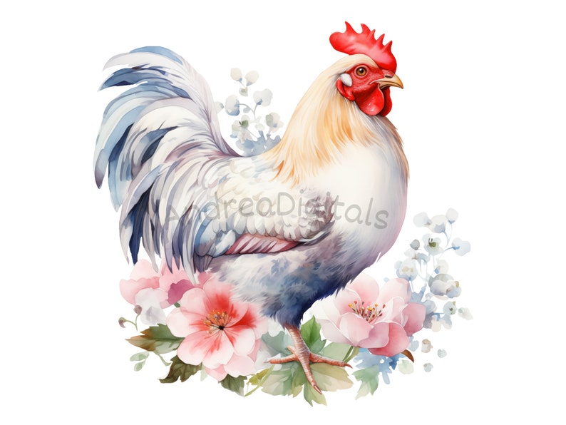 Watercolor Floral Chicken Png, Chicken Sublimation Design, Chicken ...