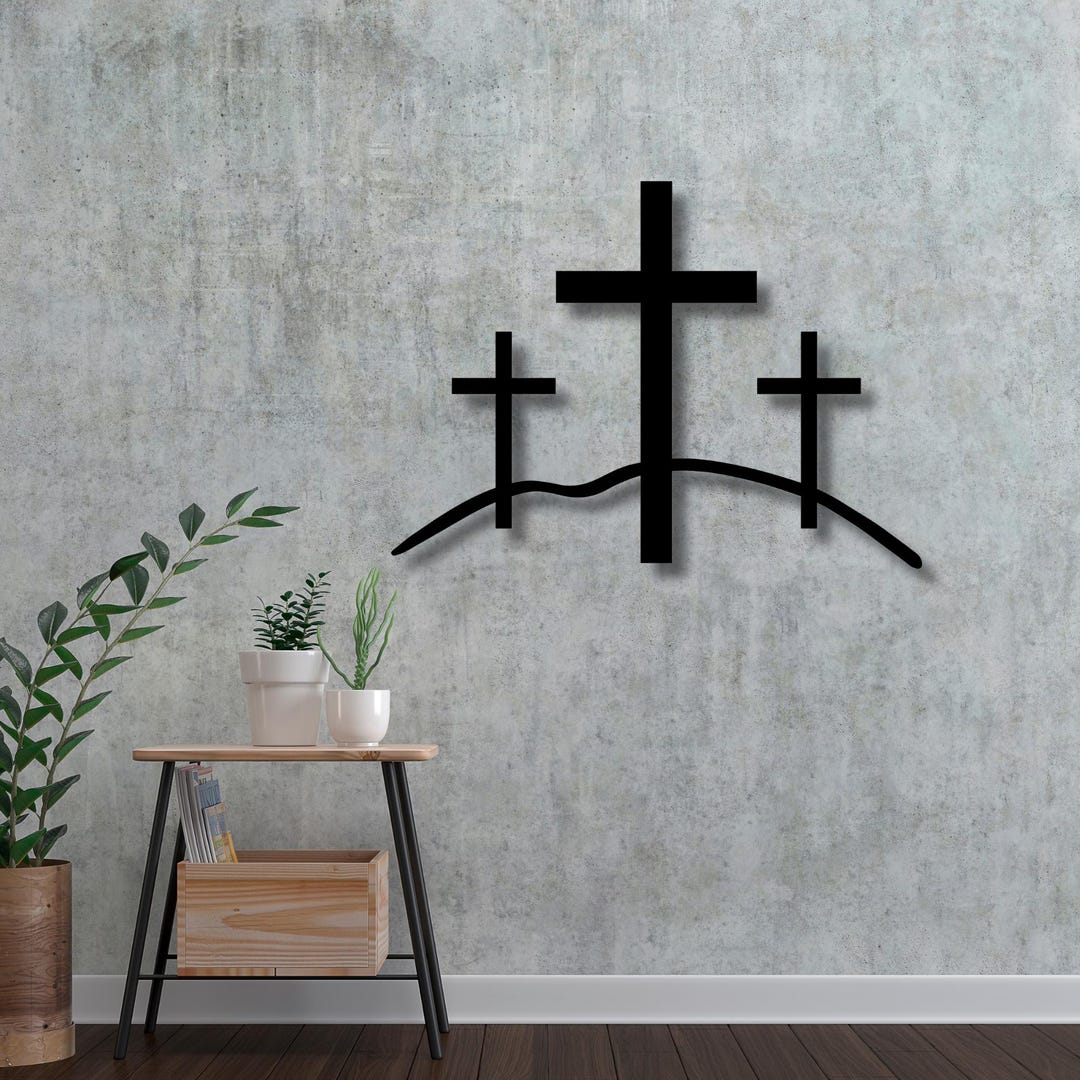 Three Crosses Metal Sign: Calvary Hill Christian Art - Etsy