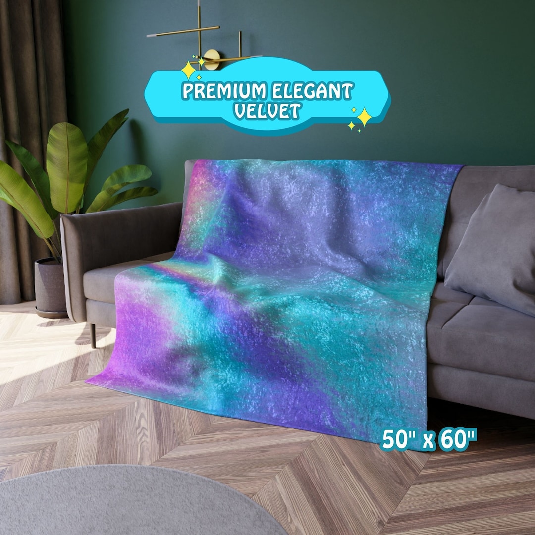 Iridescent Rainbow Blanket, Gradient Crushed Velvet Throw, Holographic ...
