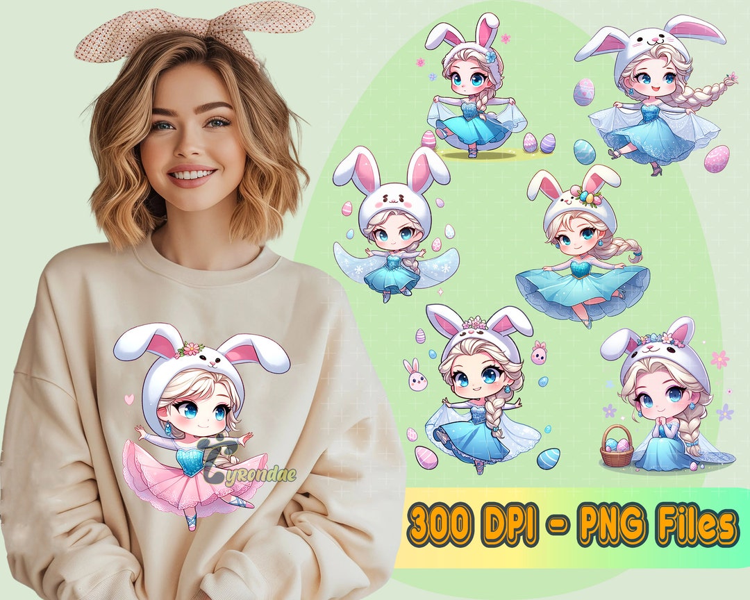 Chibi Princess PNG Bundle, Happy Easter PNG Sublimation, Bunny Princess ...