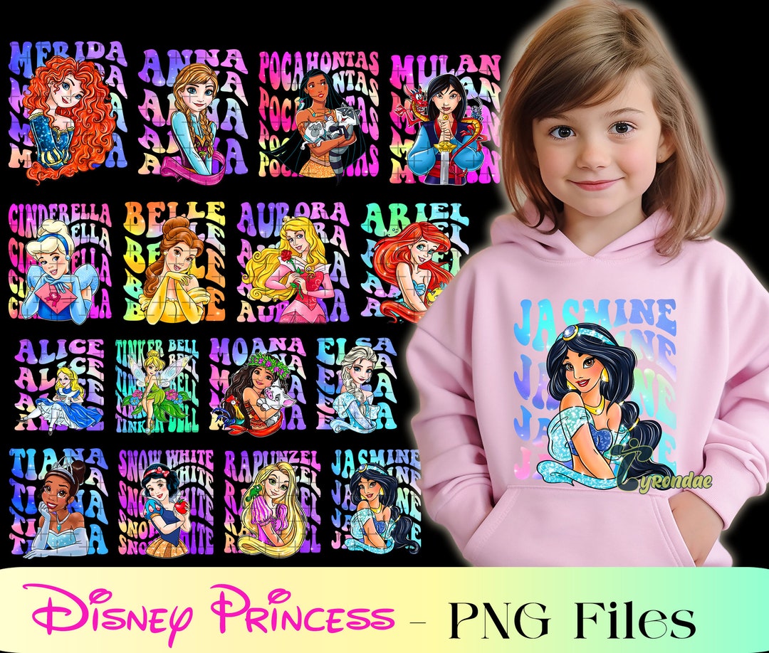 Princess PNG Bundle, Retro Wavy Stacked Clipart, Beauty Princess PNG ...