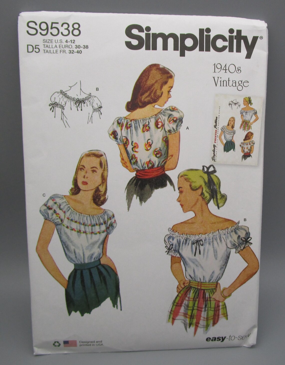 Simplicity ~ Misses' 1940's Vintage Pullover Blouse Sewing Pattern # ...