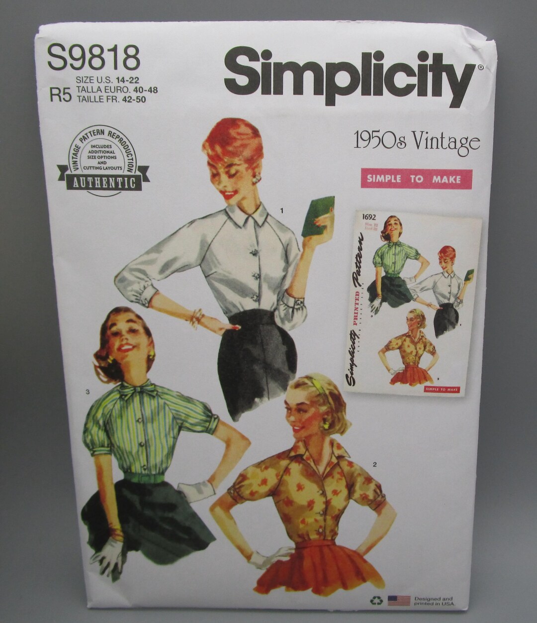 Simplicity ~ Misses' 1950's Vintage Simple to Make Misses' Blouses ...