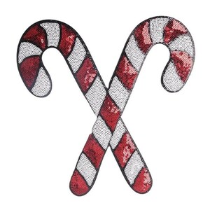 Candy Cane Sequin Christmas Chenille Patches, Sequin Candy Cane Santa Patch, Holiday Iron on ...