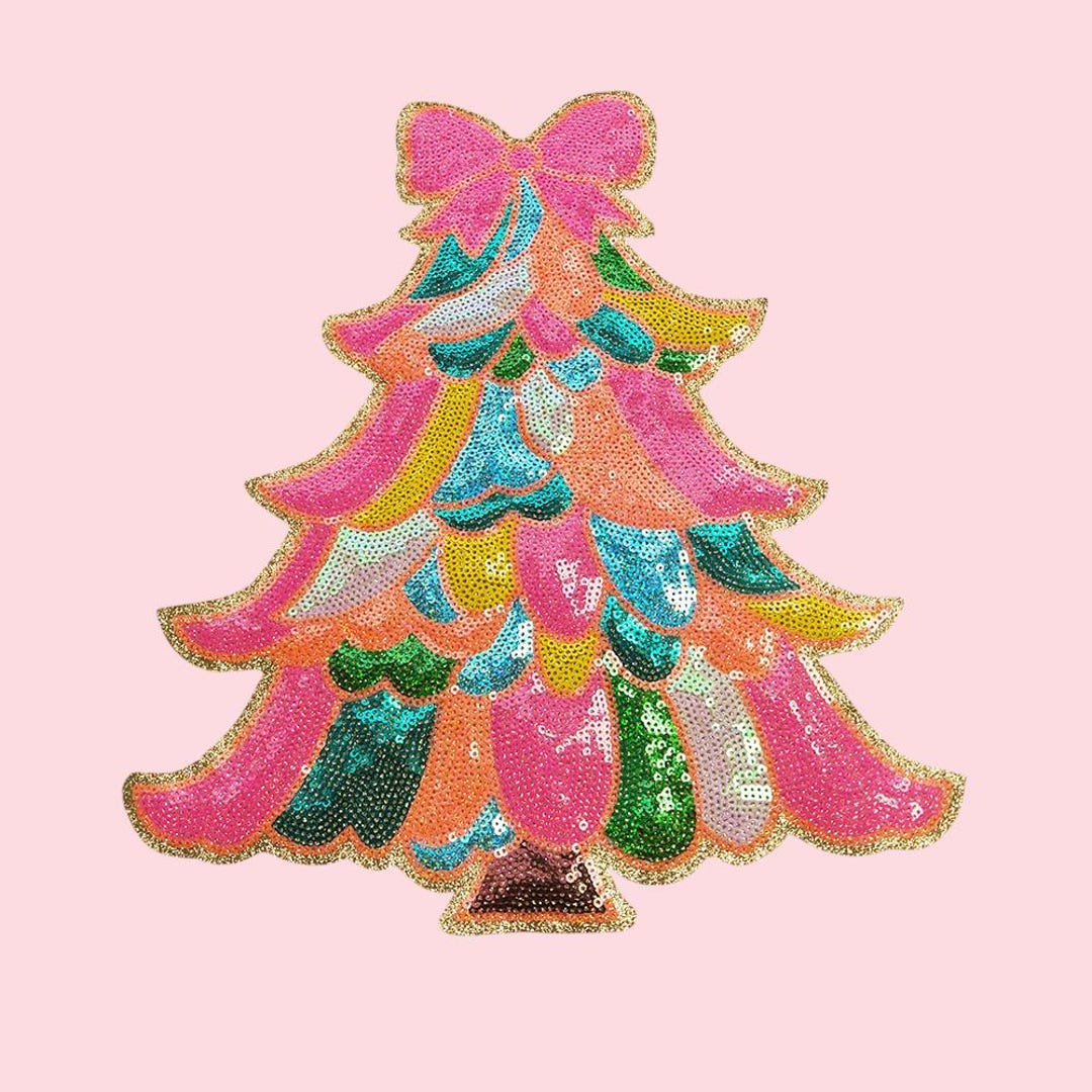 Sequin Bow Christmas Tree Iron on Patch (12" Large) - Etsy