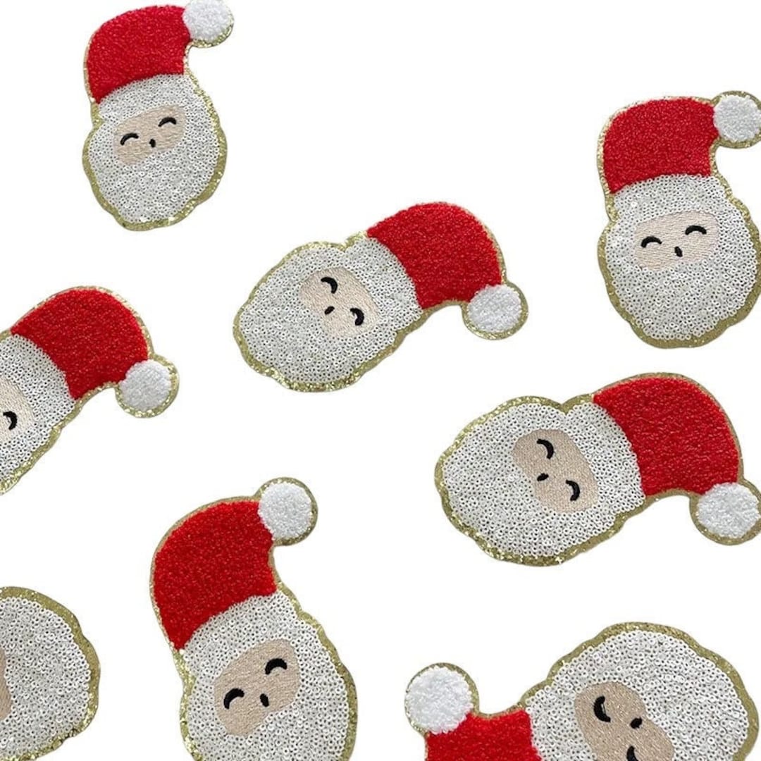 Sequin Chenille Santa Patch, Iron on Santa Patch, Gold Glitter Santa ...