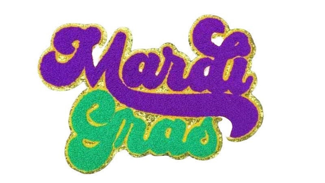 Mardi Gras Cursive Chenille Sequin Iron on Patch, Chenille Mardi Gras DIY Iron on Patch ...