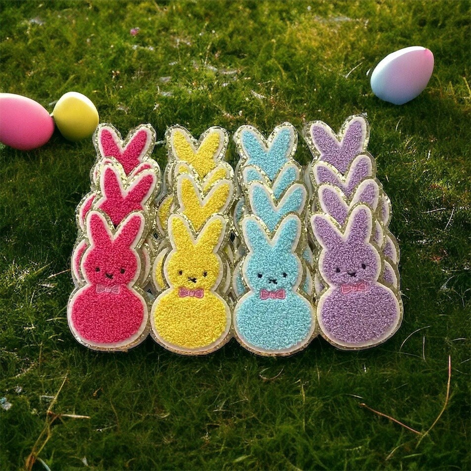 Easter Bunny Chenille Iron on Patch, Easter Bunny Pastel Iron on ...