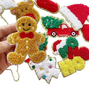 Gingerbread Man Christmas Chenille Patches, Chenille Santa Patch ...