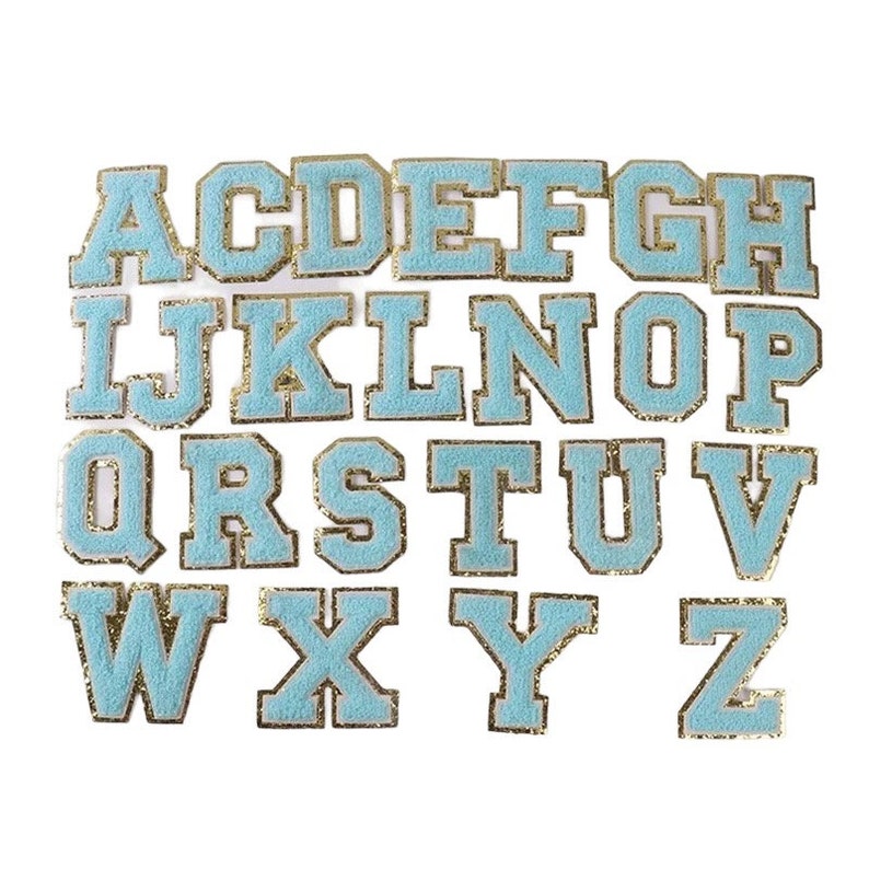 Light Blue Chenille Letter Patch With Gold Glitter (3.12") - Etsy