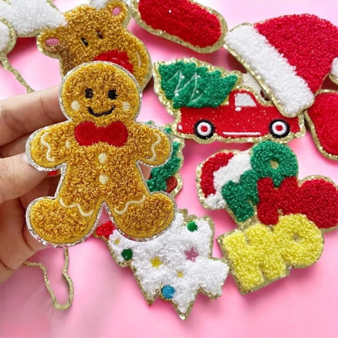 Gingerbread Man Christmas Chenille Patches, Chenille Santa Patch ...