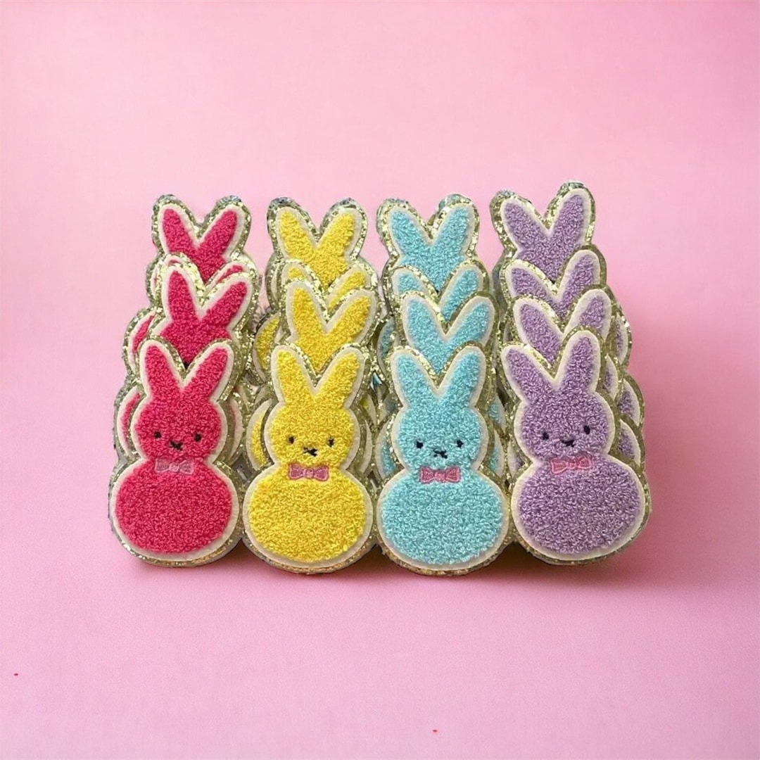 Easter Bunny Chenille Iron on Patch, Easter Bunny Pastel Iron on ...