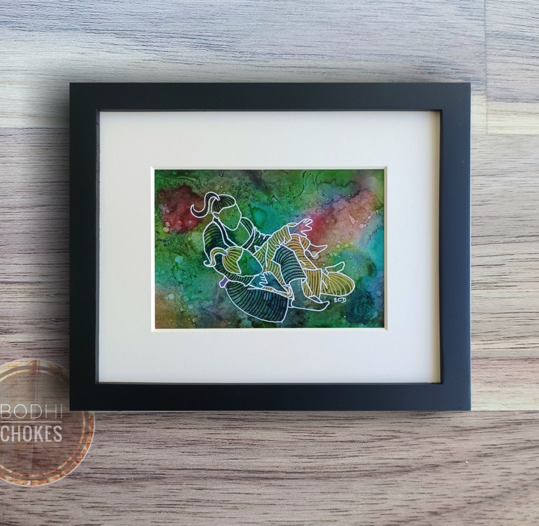 Green Girls Bow and Arrow Choke Jiu Jitsu Painting, Original Framed ...