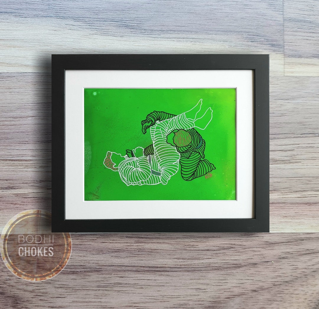 Green Mens Armbar Jiu Jitsu Painting, Framed Original Jujitsu Art, Boys ...