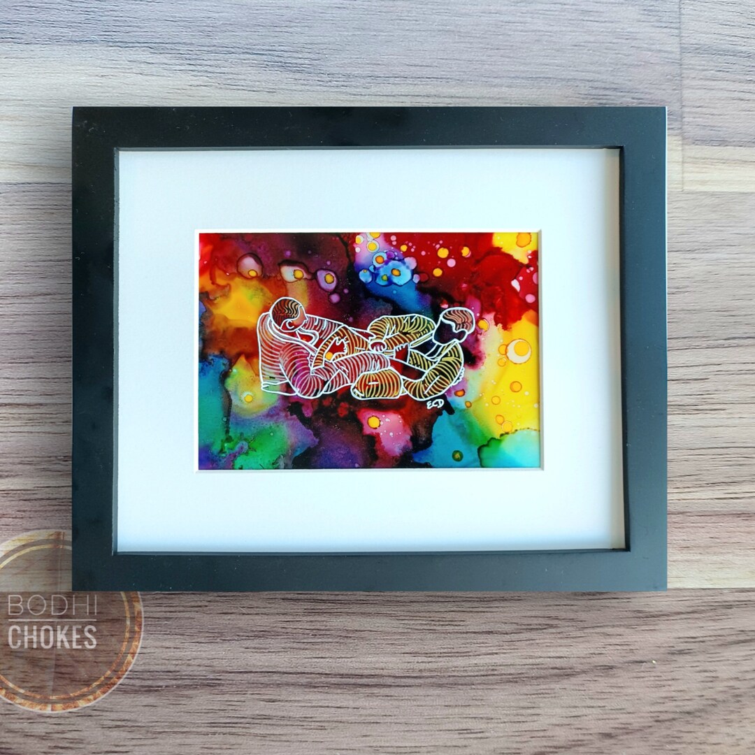 Mens Ankle Lock Submission Jiu Jitsu Painting, Original Framed Abstract ...