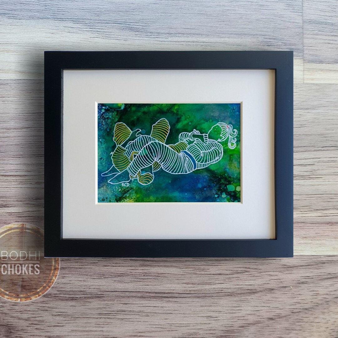 Green Girl/boy Armbar Jiu Jitsu Painting, Original Framed Abstract Bjj ...