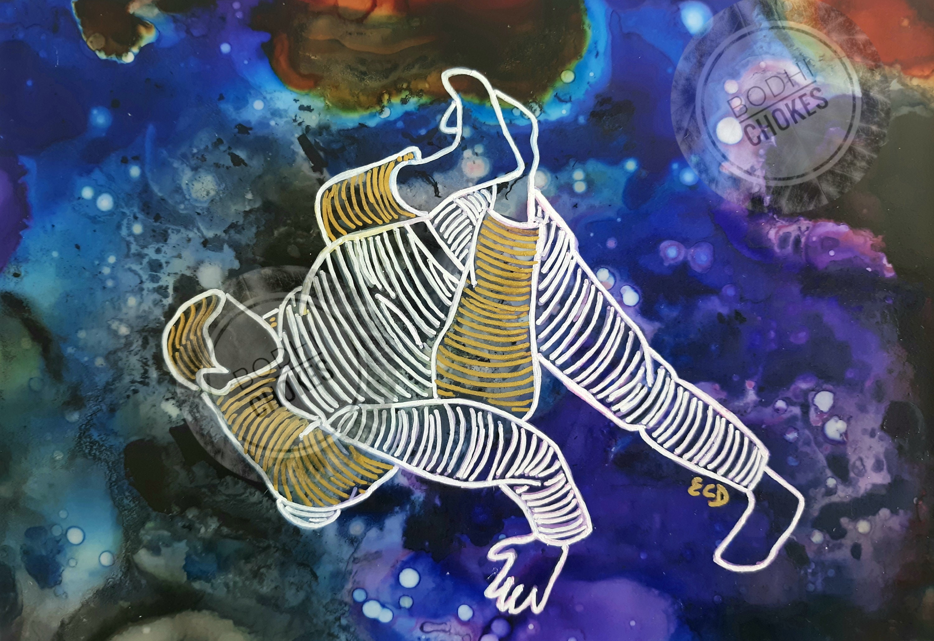 Male Guillotine Choke Jiu Jitsu Painting, Original Framed Abstract ...