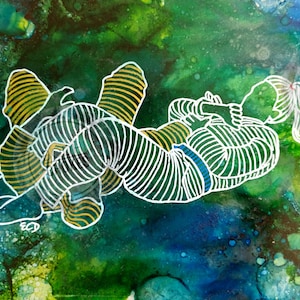 Fine Art Giclée Print of Man/woman Armbar Submission,cool Lineart,green ...