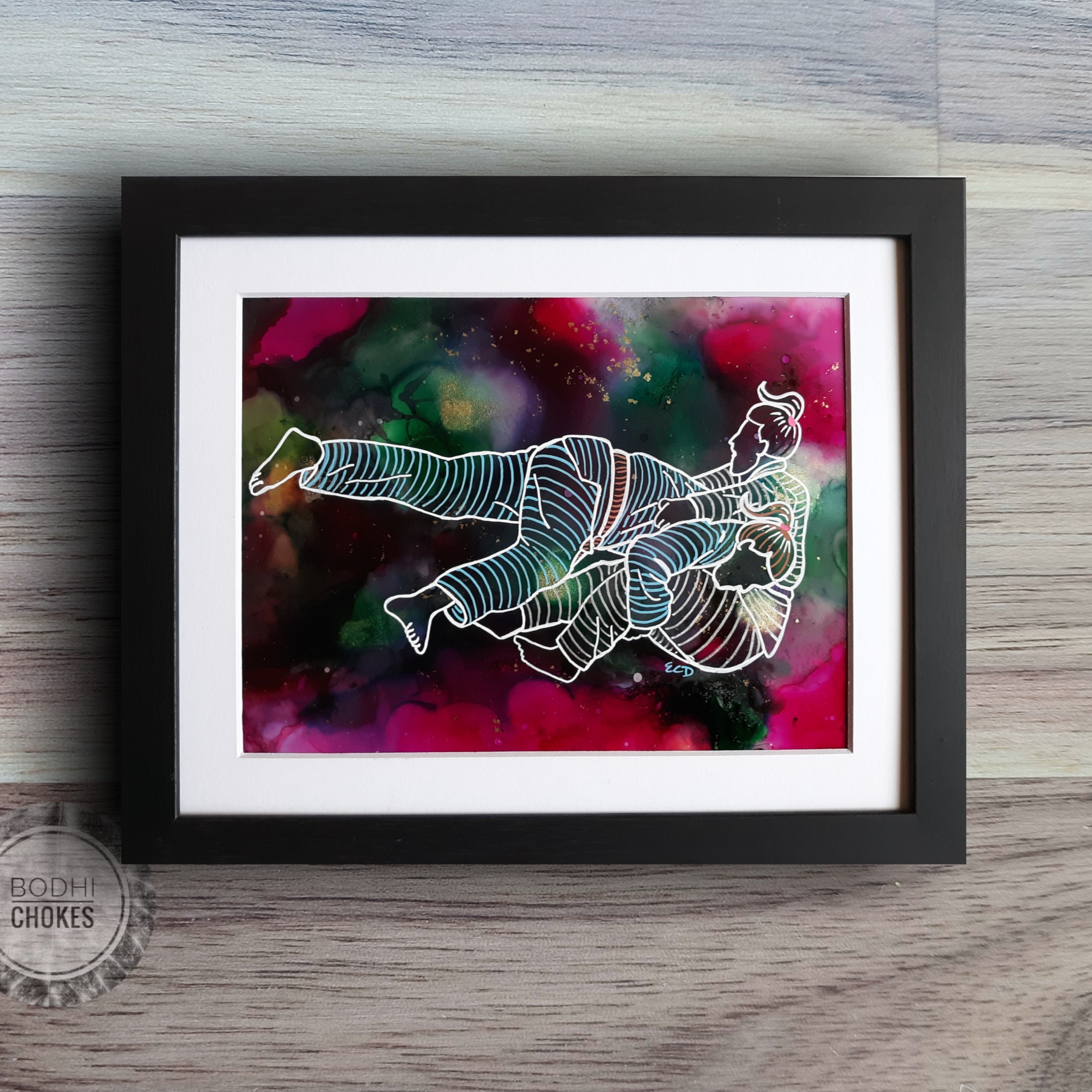 Womens Double Leg Takedown Jiu Jitsu Painting, Framed Original Wall Art, Girls Grappler Mma ...