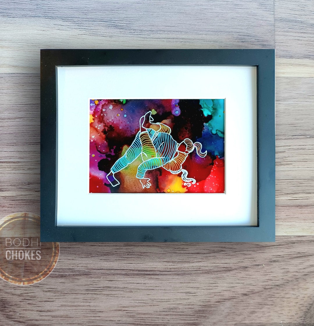 Female Guillotine Choke Jiu Jitsu Painting, Original Framed Abstract ...
