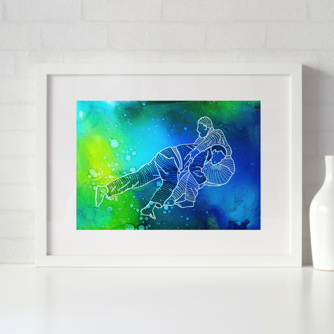Fine Art Giclée Print of a Mens Double Leg Takedown, Bjj Lineart, Jiu ...