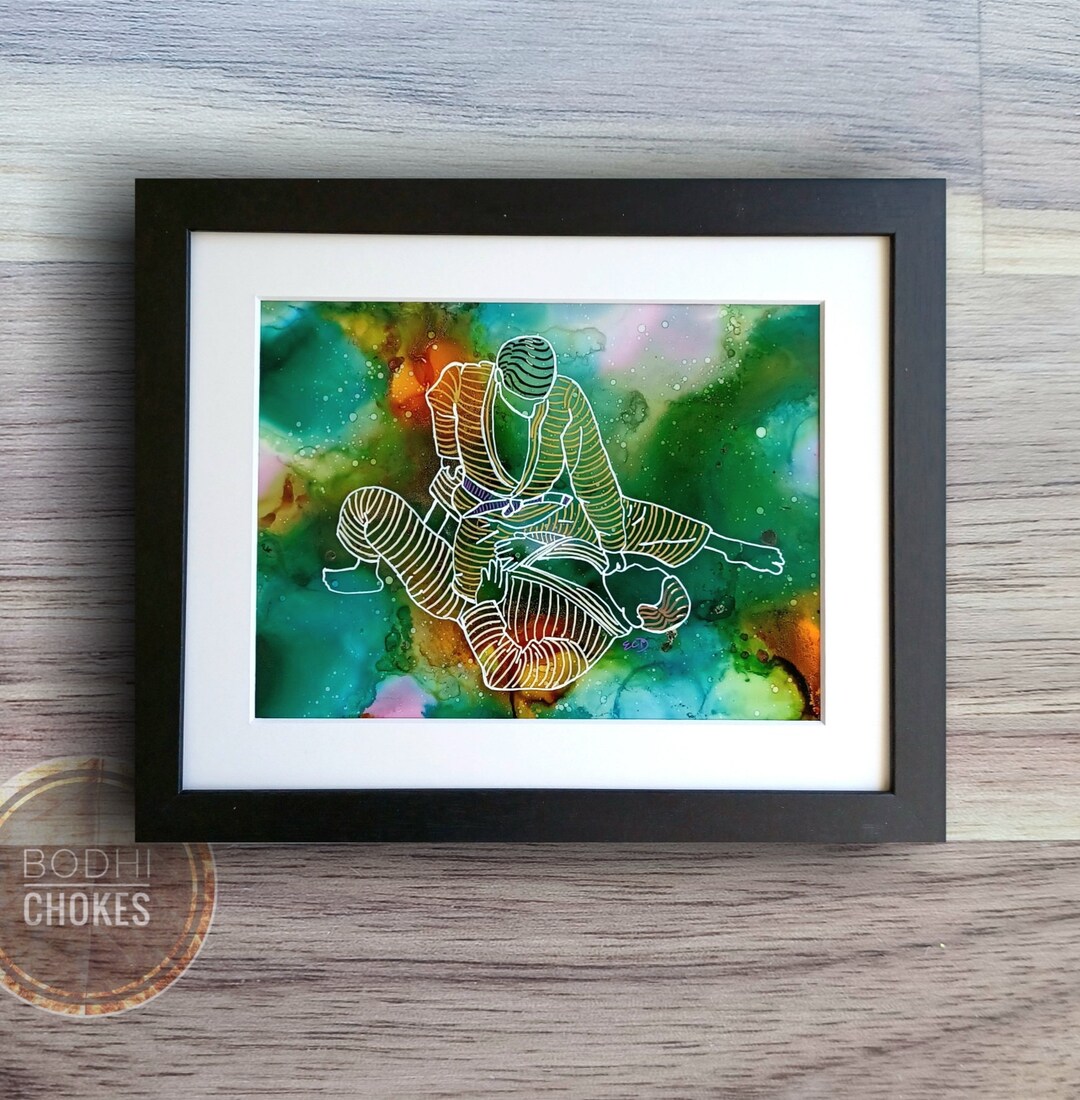 Green Mens Knee on Belly Jiu Jitsu Painting Painting,framed Original ...