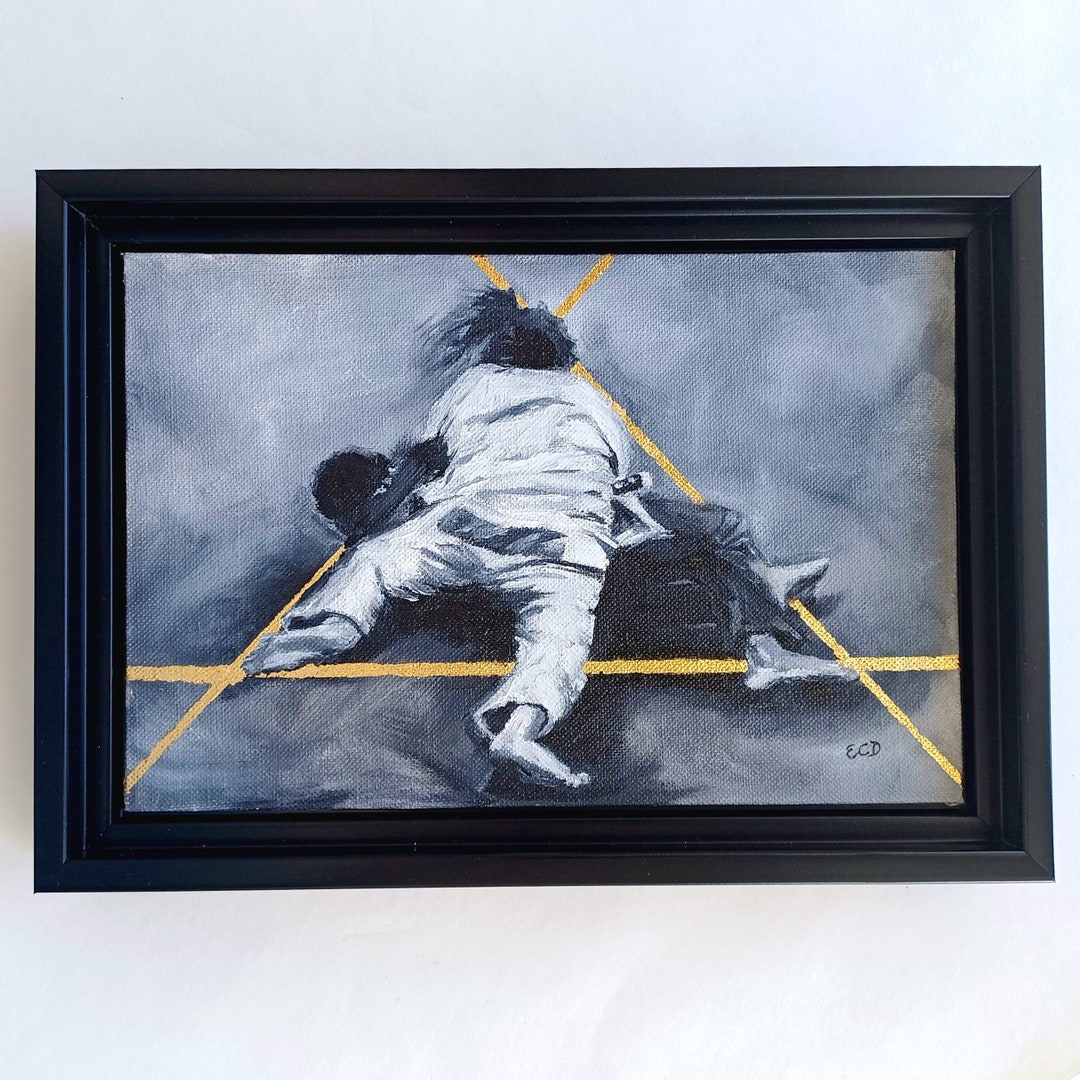 Side Control Jiu Jitsu Oil Painting With Gold Leaf, Contemporary Bjj ...