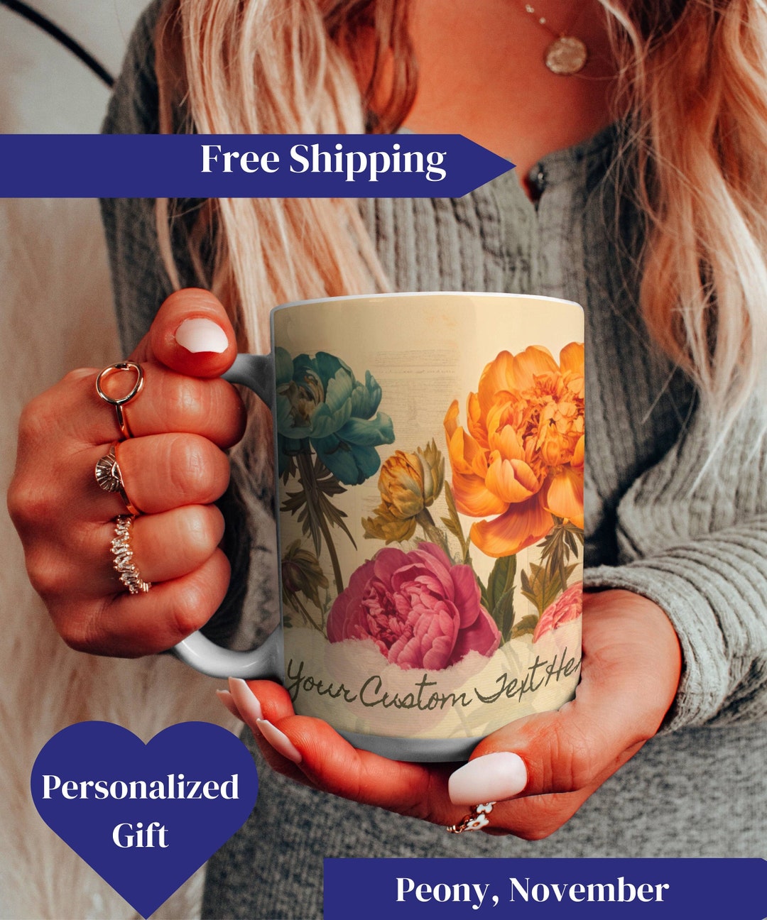 Peony November Birth Month Flower Mug Boho Wildflowers Cottagecore ...
