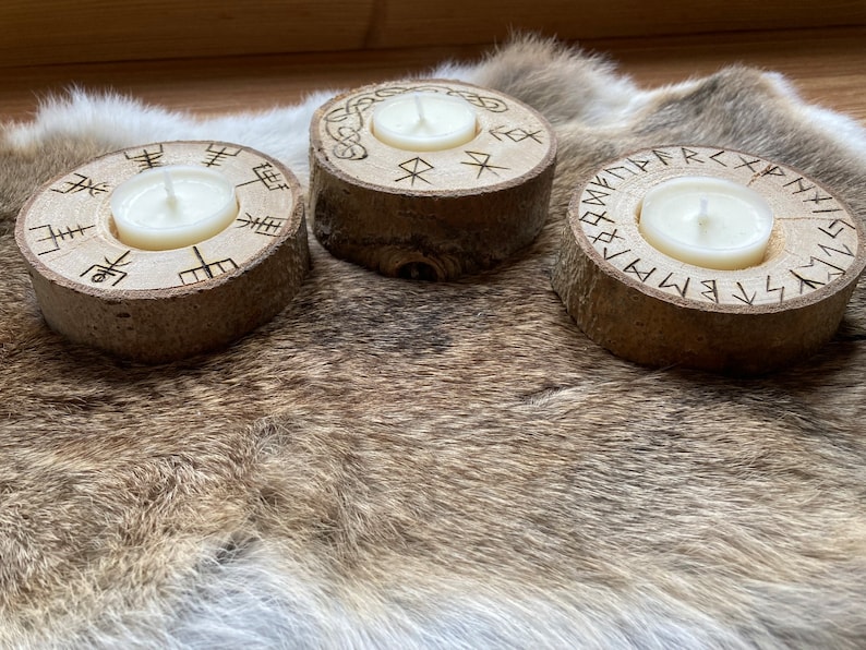 Nordic / Viking Candle Holder, With Runes, Crossed Runes, Interlaced ...