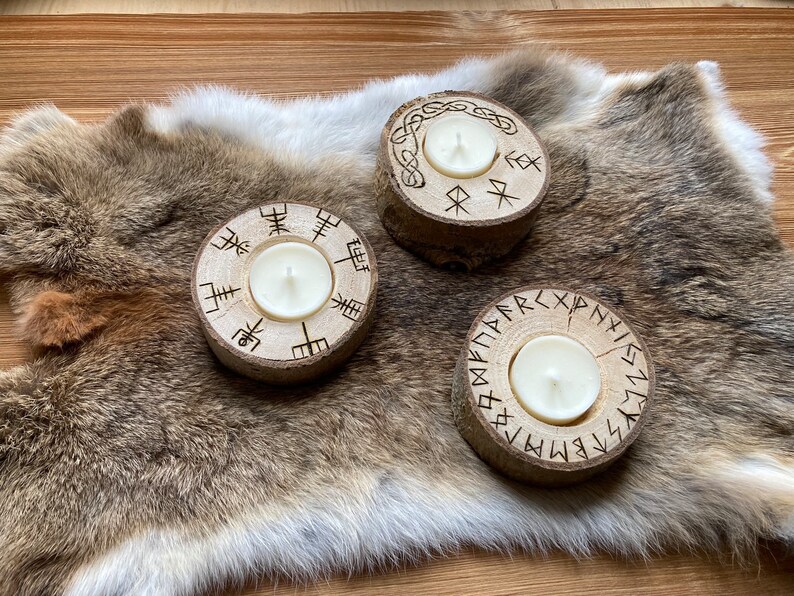 Nordic / Viking Candle Holder, With Runes, Crossed Runes, Interlaced ...