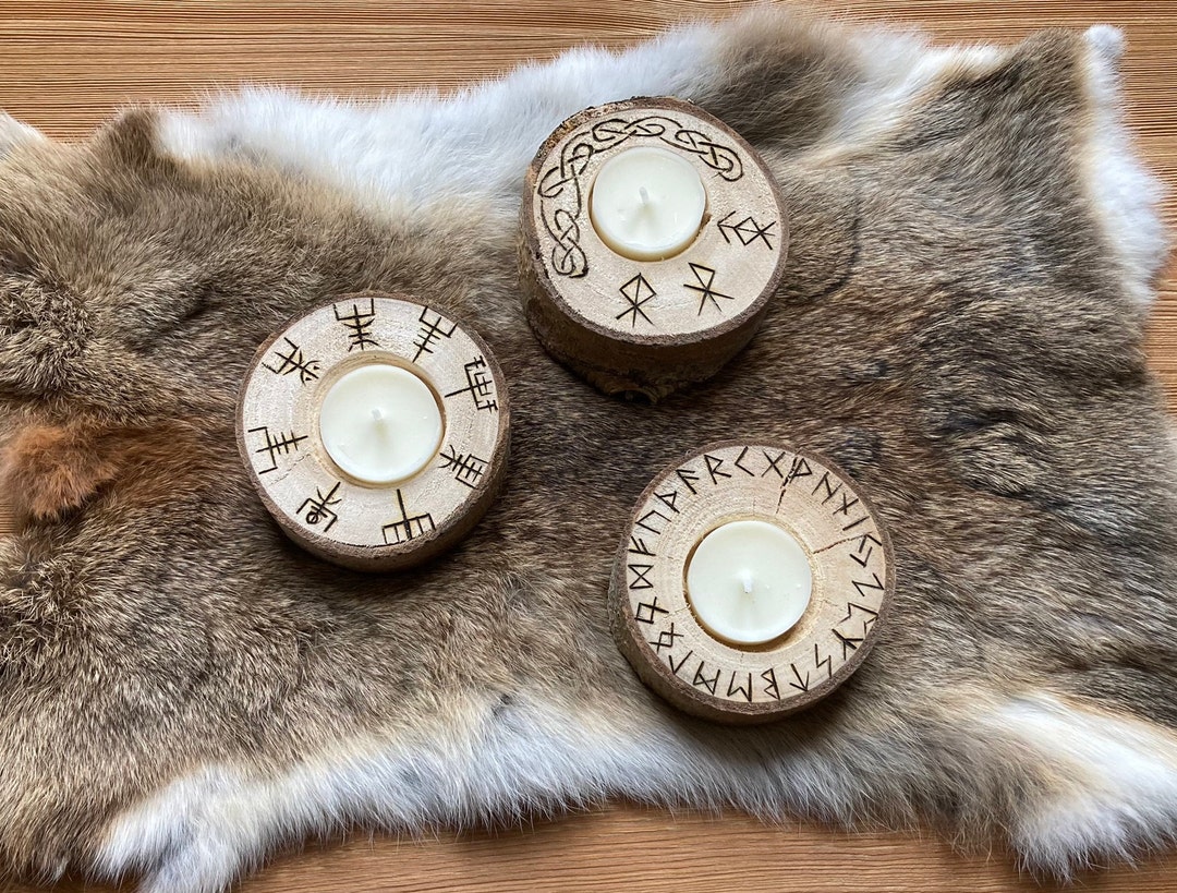 Nordic / Viking Candle Holder, With Runes, Crossed Runes, Interlaced ...