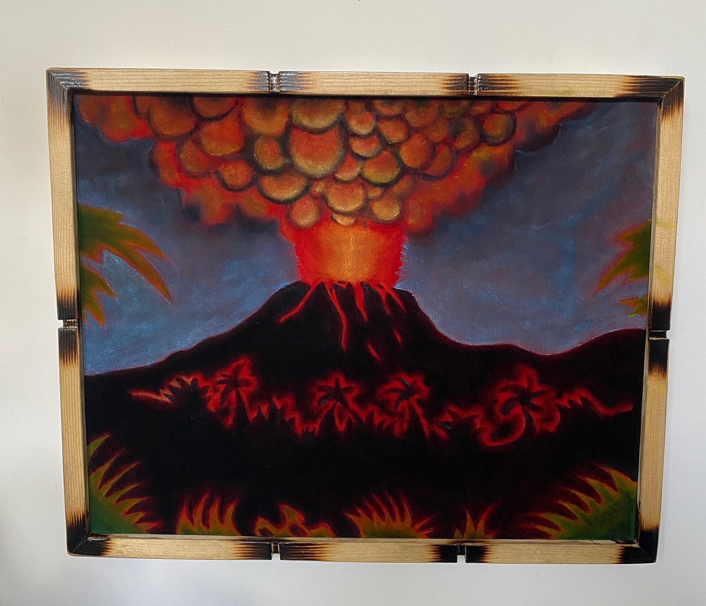 Velvet Oil Painting 'born to Love Volcanoes' Tiki Art - Etsy