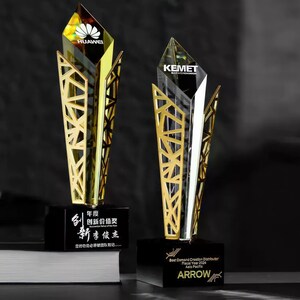 Custom Crystal and Metal Trophy With Engravable Base, Premium Design ...