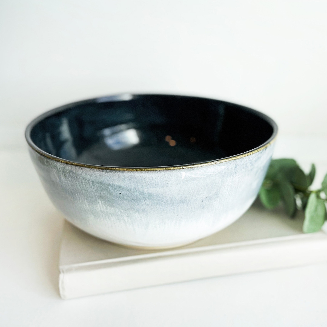 Handmade Ceramic Bowl, Farmhouse Gray, Flowing Gray With a Charcoal ...