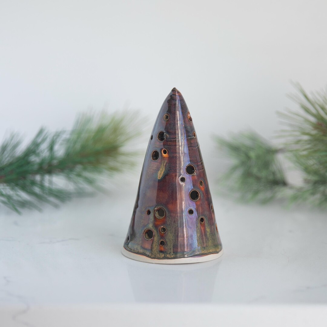 Handmade Ceramic Christmas Tree | Small Maroon Pottery Tree Lantern ...