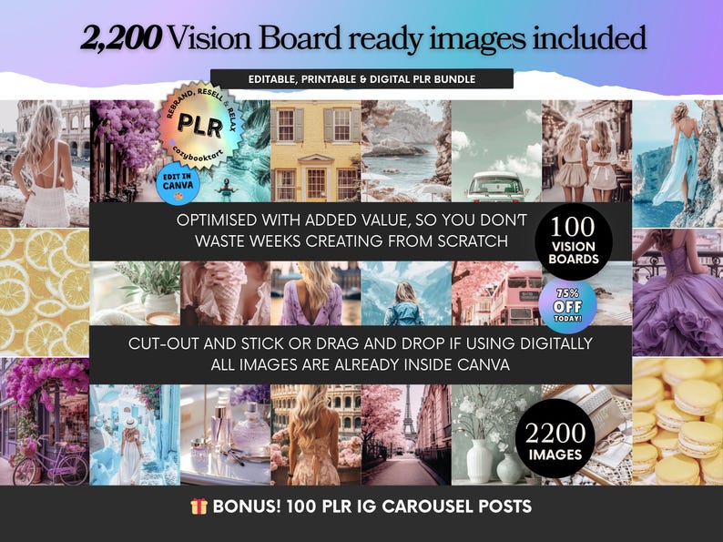 2026 Vision Board Bundle Editable Canva Templates PLR, Printable Dream ...
