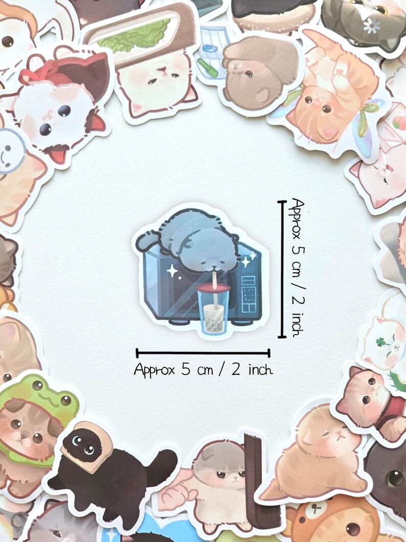 Cute Cat (ver.2) Stickers, Kitty, Big Round Eyed Cat, Animal, Kawaii ...
