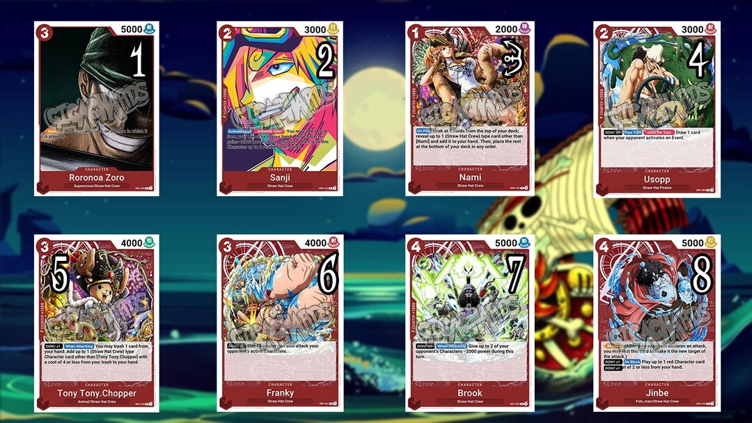 One Piece Custom Card Leader and Characters Luffy Zoro Sanji Nami Nico ...