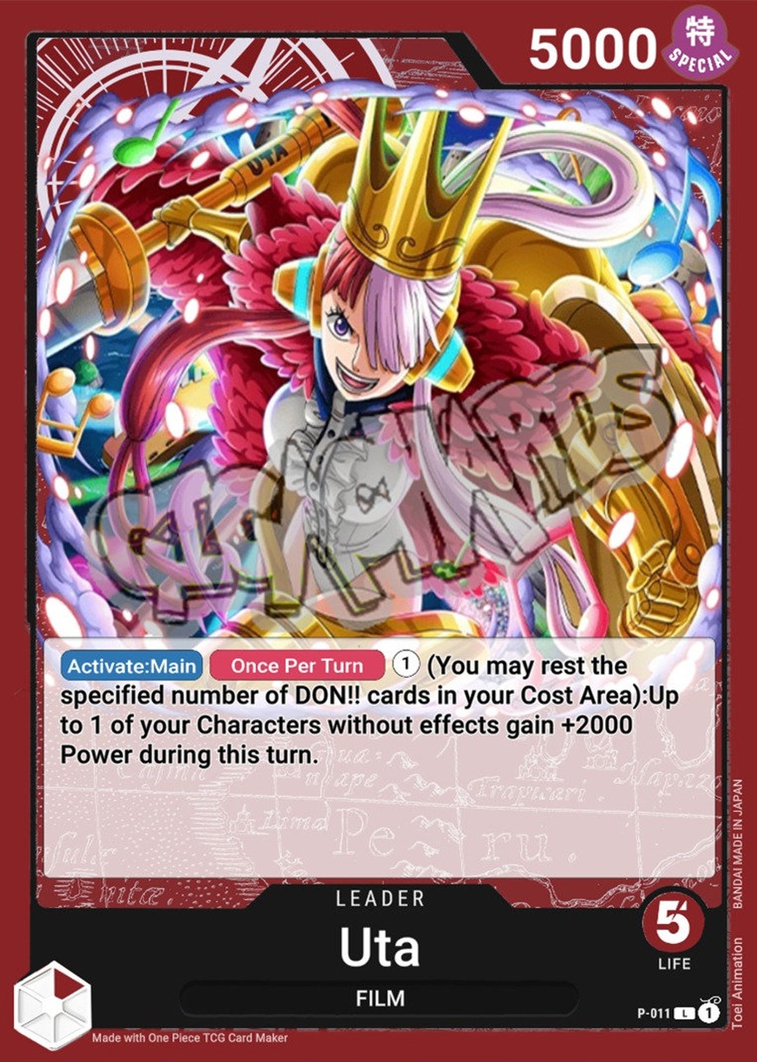 One Piece Red Leader Custom Card Trading Uta - Etsy