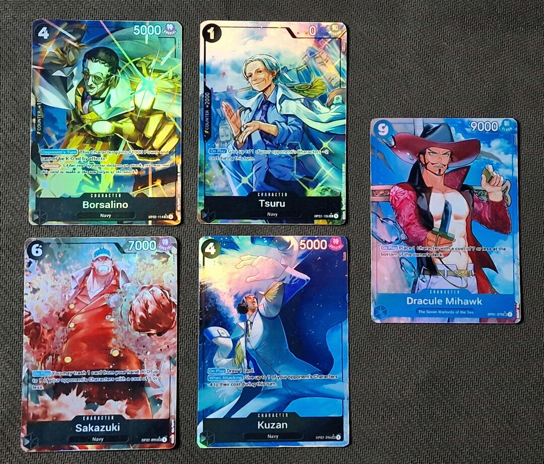 One Piece Proxy Card Holo - Borsalino Tsuru Sakazuki Kuzan Dracule Mihawk - PRB01 Character OP02 ...