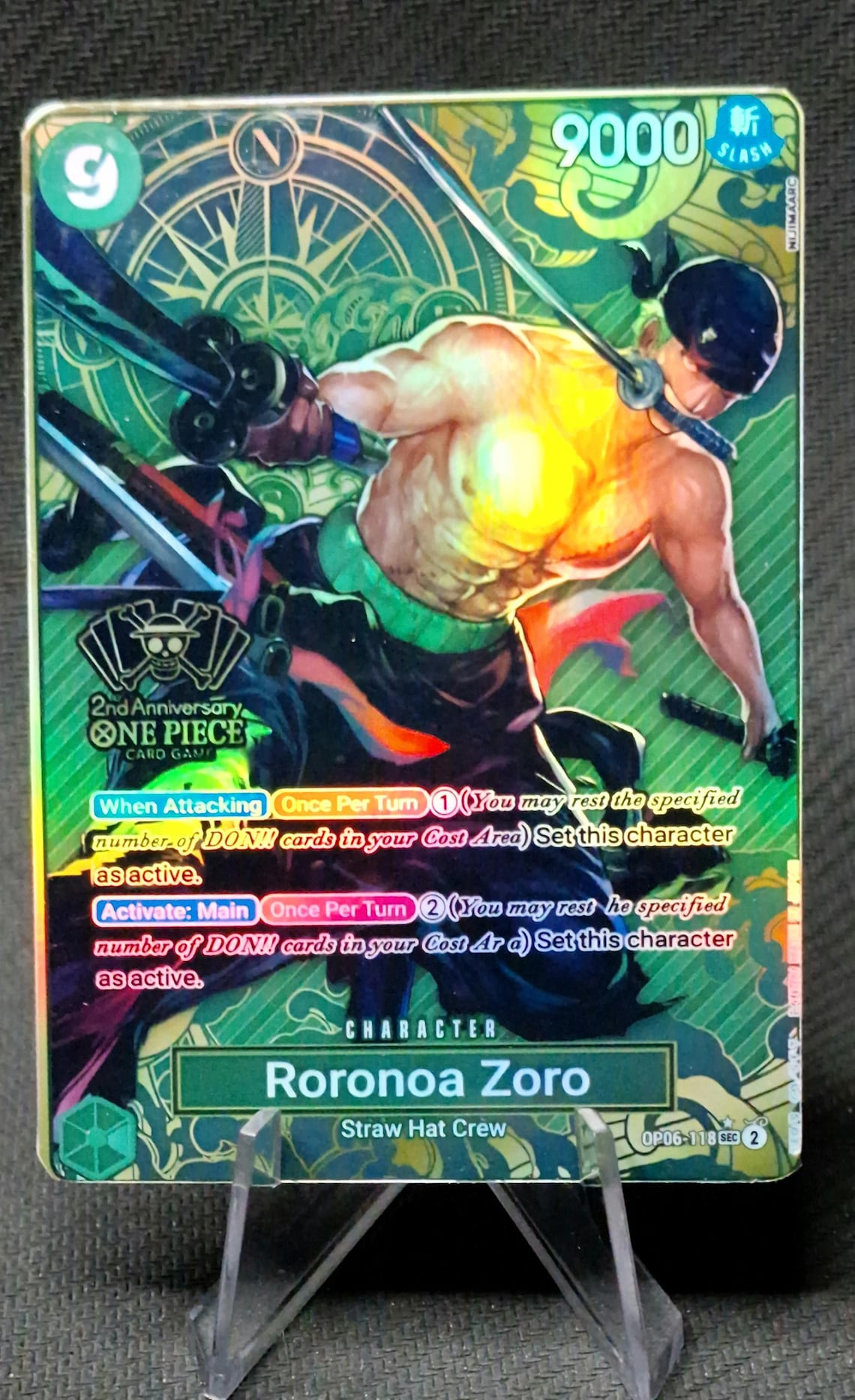 One Piece Proxy Card Holo Roronoa Zoro OP06-118 Character Exclusive 2nd ...