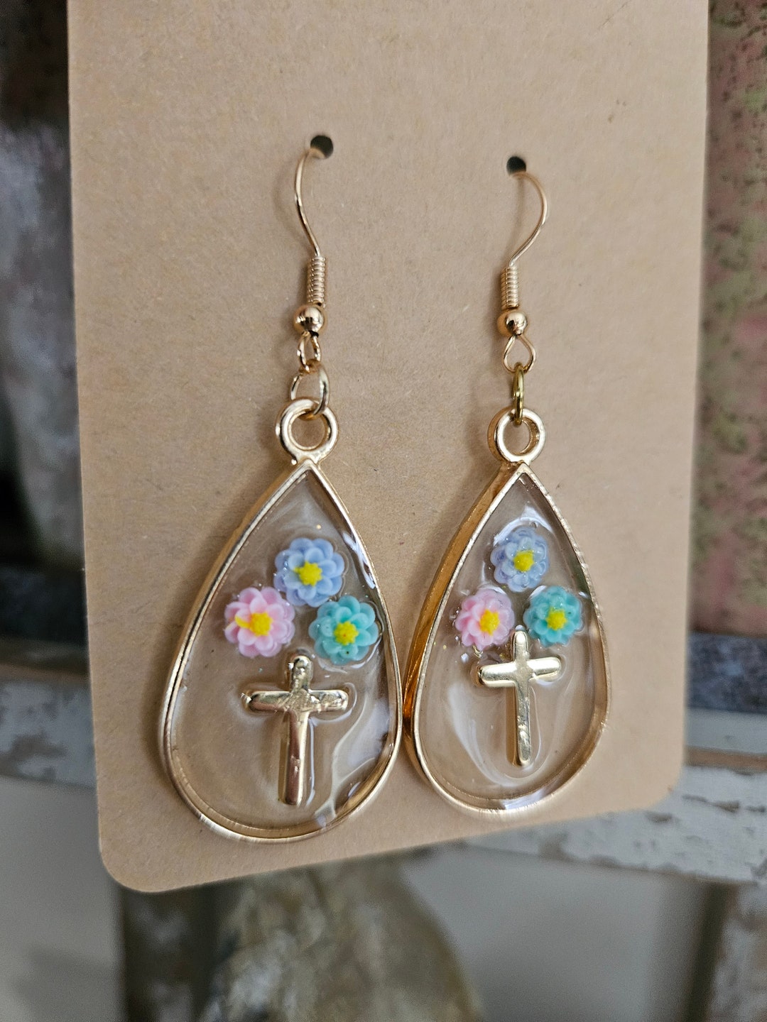 Beautiful Gold Cross Dangle Earrings - Etsy