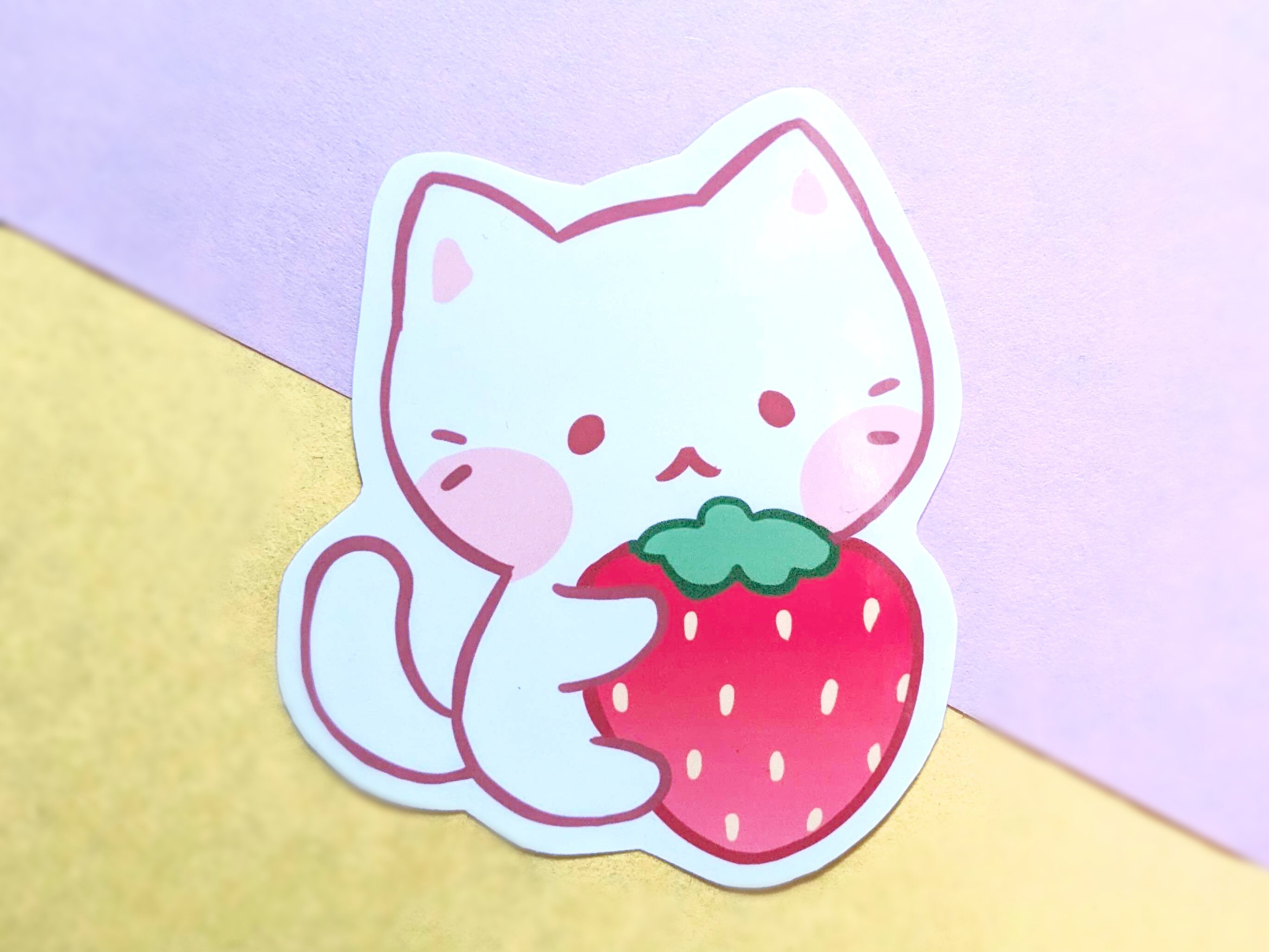 Strawberry Cat Sticker | Glossy Vinyl Sticker | Waterproof | Cute ...