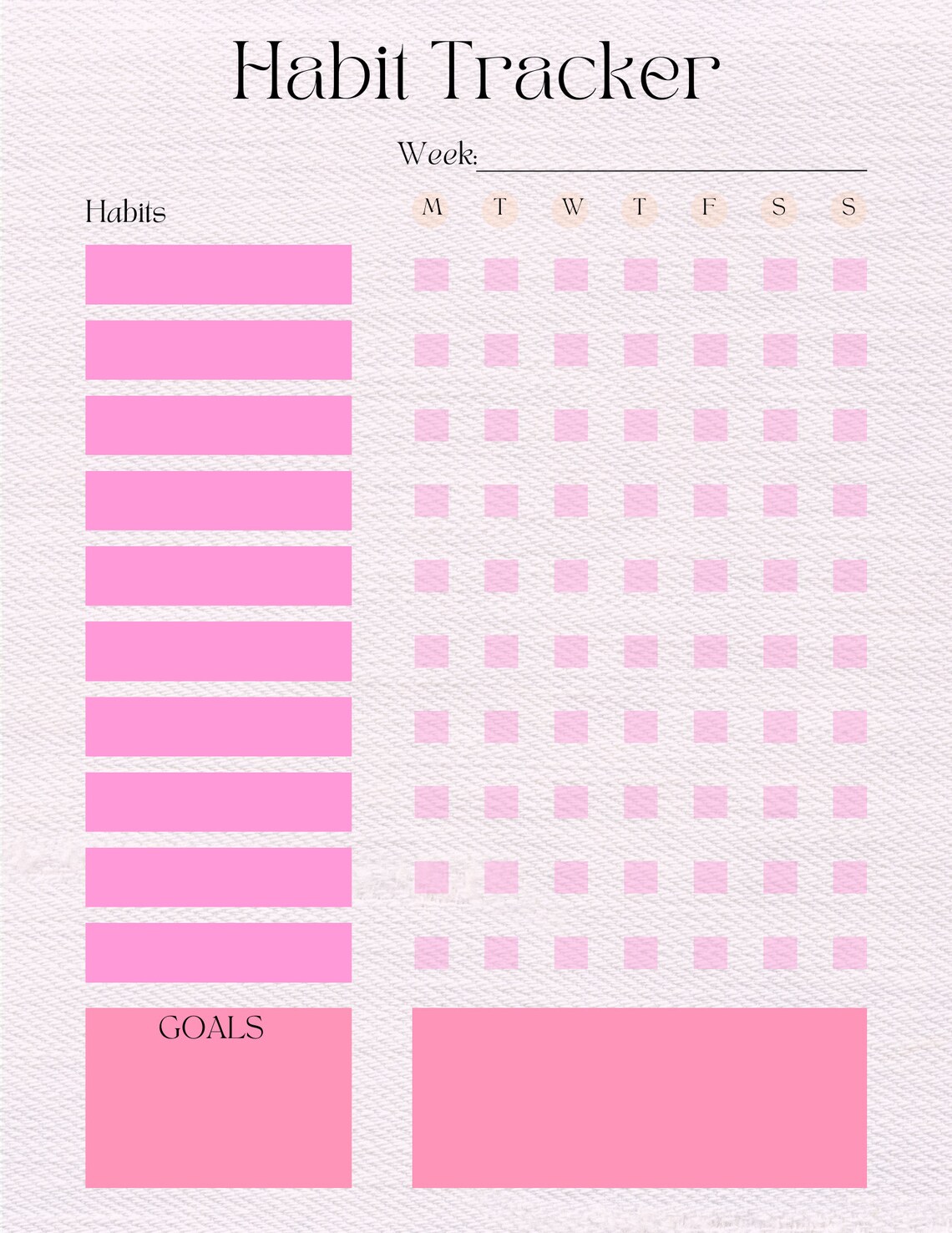 Pink Weekly Habit Tracker - Digital Download - Etsy