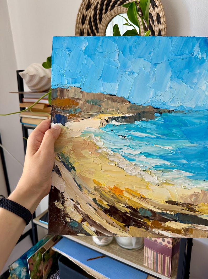 Impasto Beach Oil Painting: Seascape Lagoon Wall Art (11x14) - Etsy UK