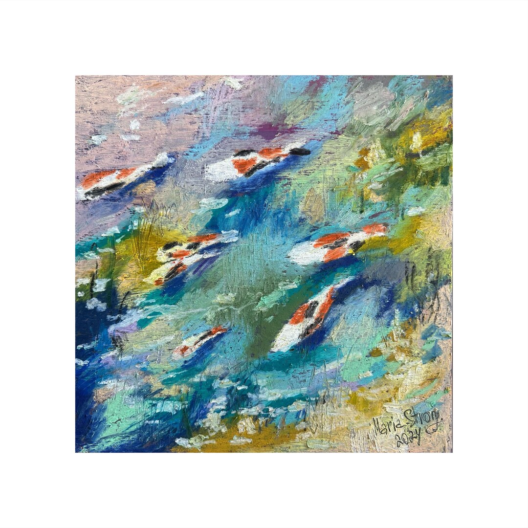 Koi Fish Painting Original Oil Pastel Wall Art 13 X 13 Oil Sticks ...