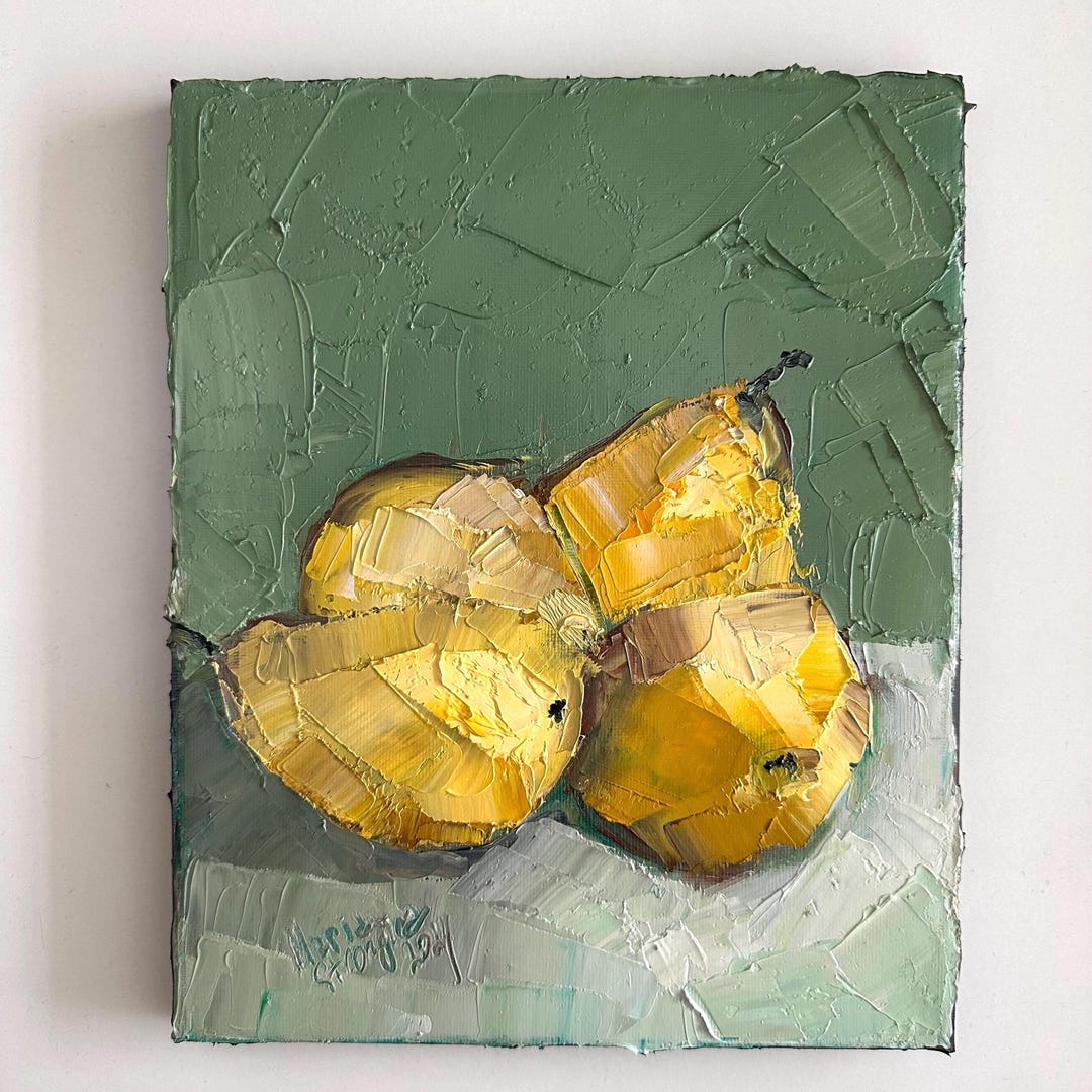 Pears Oil Painting: Original Impasto Still Life, Kitchen Decor (canvas ...
