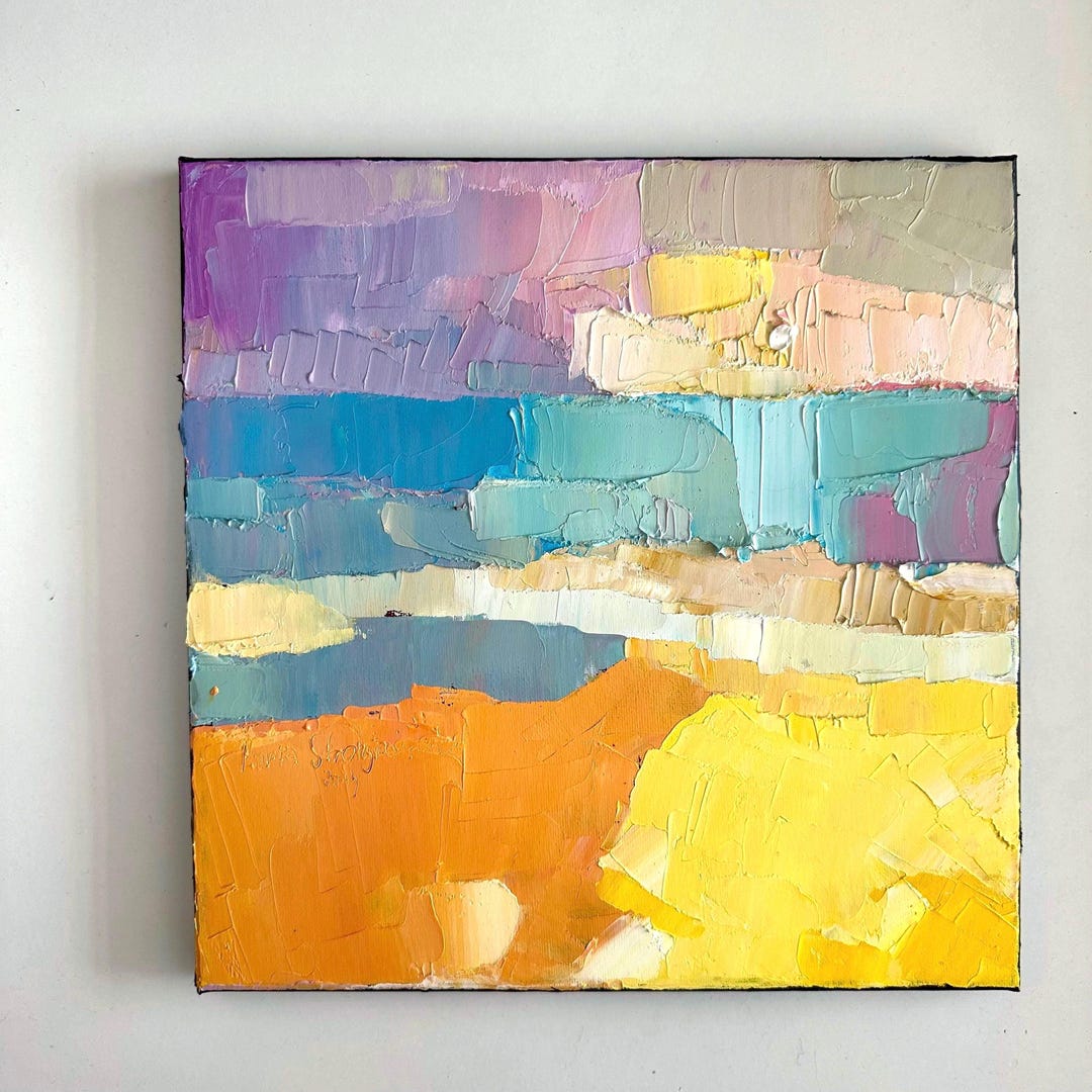 Original Impasto Sunset Oil Painting: Abstract Seascape, 12x12 Canvas ...