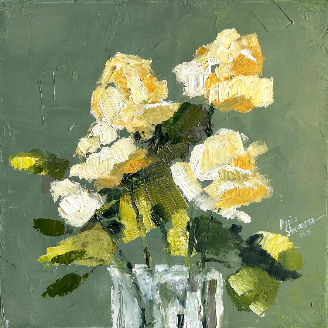 Rose Hip Painting 12 X 12 Impasto Flowers Wall Art Semi Abstract Roses ...